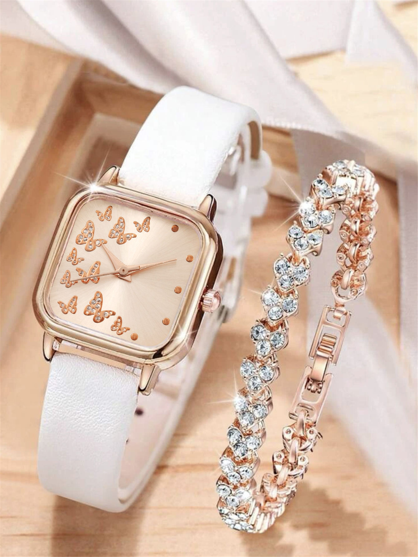A Female Girl Preppy Style Simple Casual Watch Quartz Watch+1 Bracelet ...