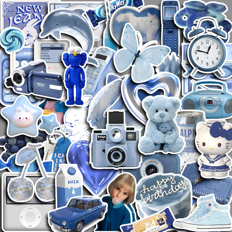 50pcs Blue Ocean Bottom Stickers Diy Computer Laptop Washi Scrapbooking ...