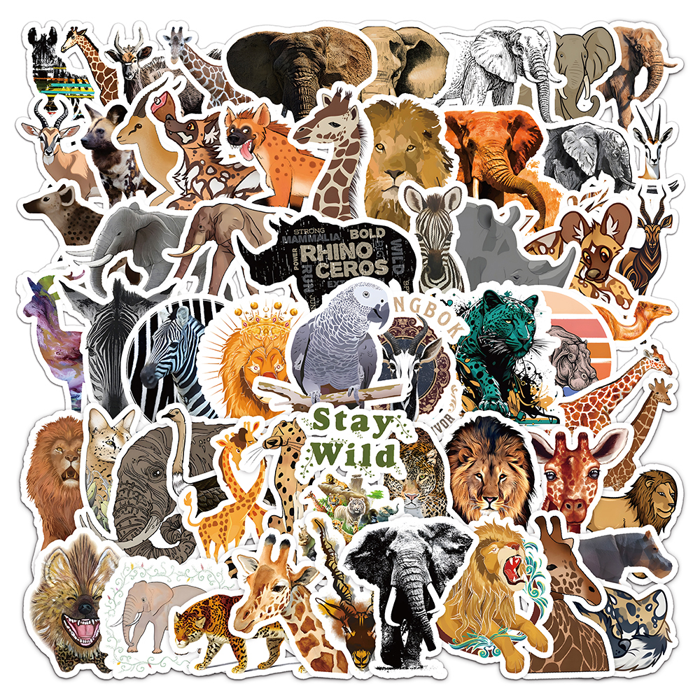 62 pcs Unique African Animal Stickers, Aesthetics Cartoon Vinyl ...