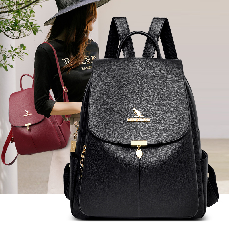 Fashion Soft Leather Backpack Women Backpack Large Capacity Portable ...