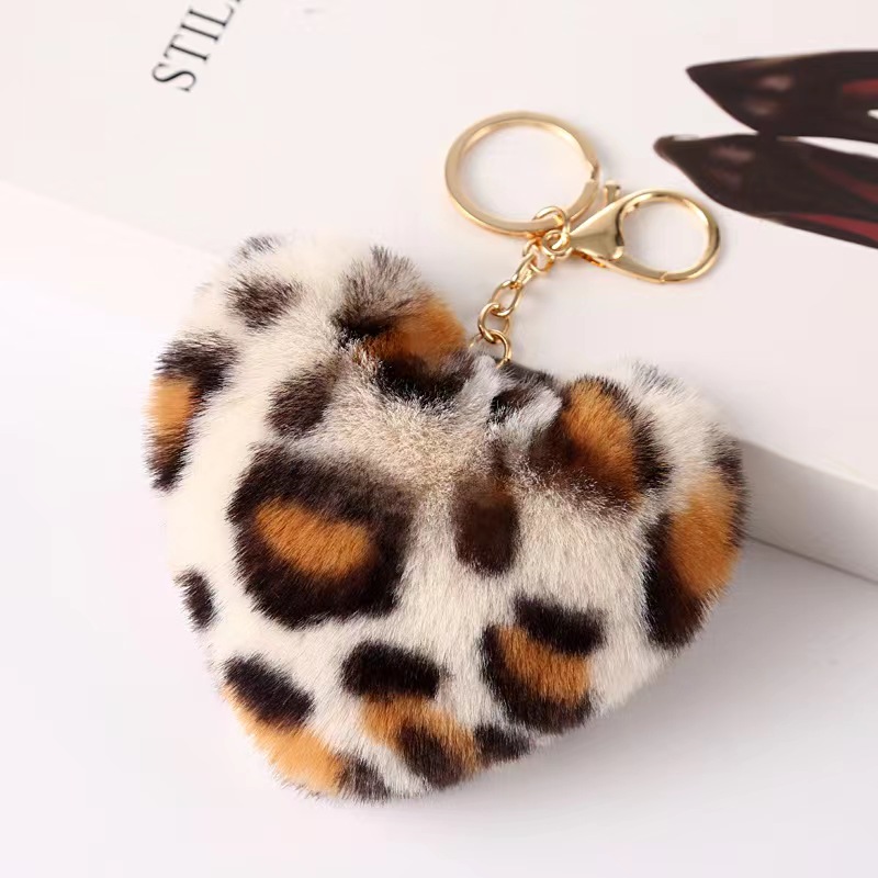 Colorful Heart Fur Ball Keychain Peach Heart Plush Car Ornaments ...