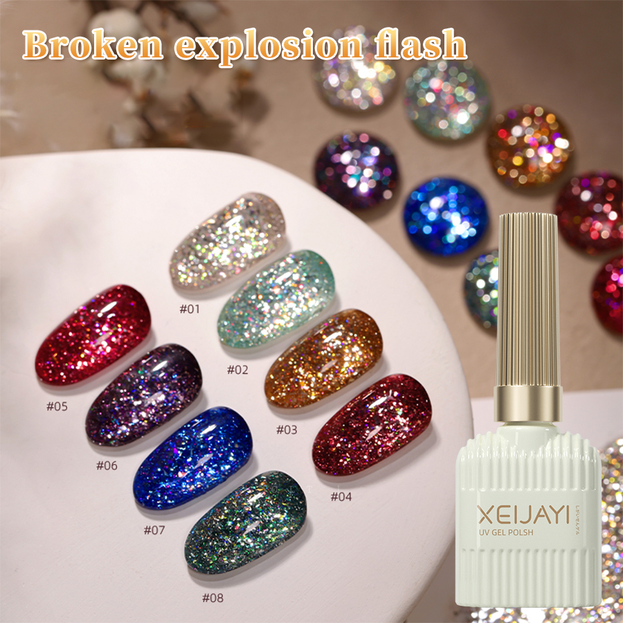 XEIJAYI 1pc 15ml Broken Explosion Flash Nail Gel Glam Up Your Nails ...