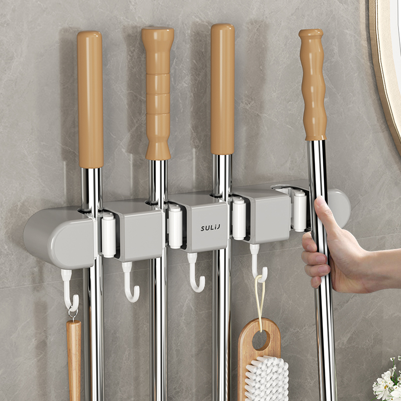 Multi Functional Mop Hooks Hole Free Suction Cup Mop Clip Wall Bracket Bathroom Mop Storage Rack