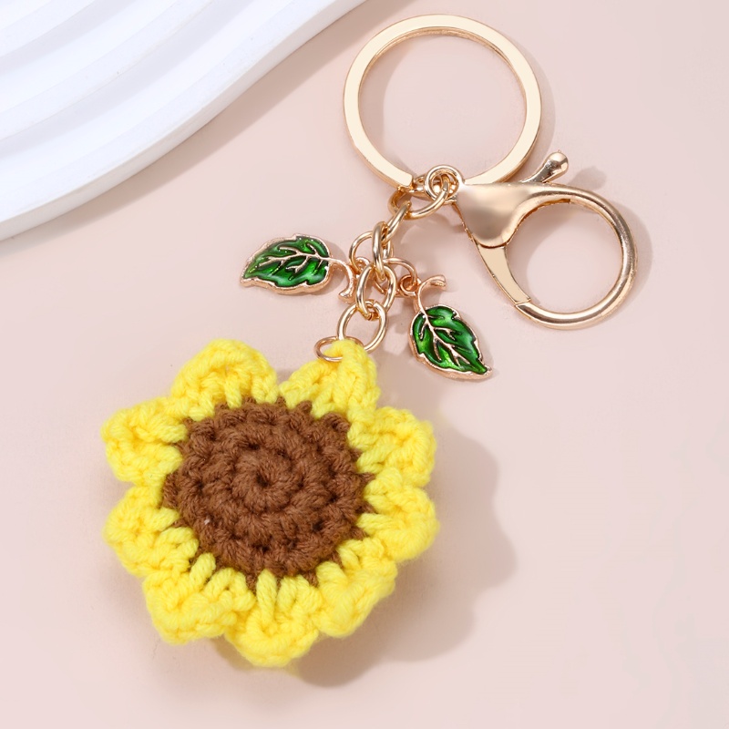 Cartoon Woolly Sunflower Leaf Keychain Plant Key Ring For Women Men ...