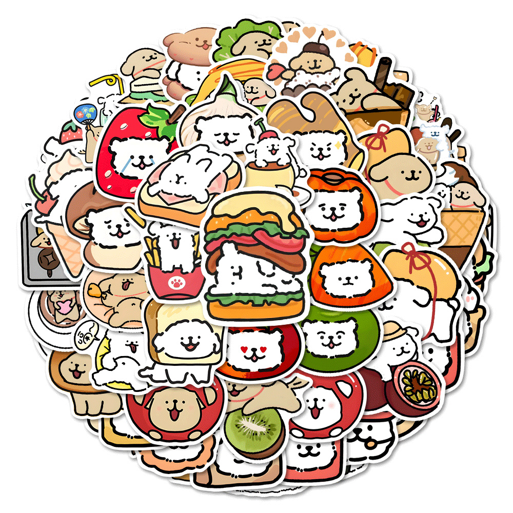 81 pcs Unique Creative Puppy Pattern Food Stickers, Cartoon Vinyl ...