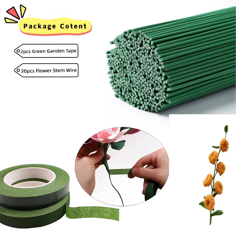 30/50/100pcs Flower Stem Wire Floral Stem Wire, 30cm/11.8Inch green ...