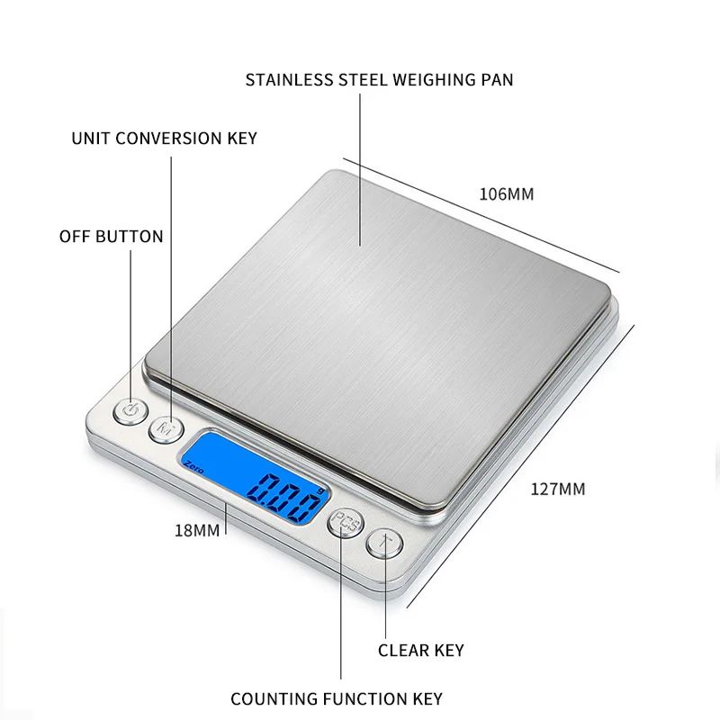 Lcd Digital Kitchen Scale Mini Pocket Stainless Steel Precision Jewelry ...