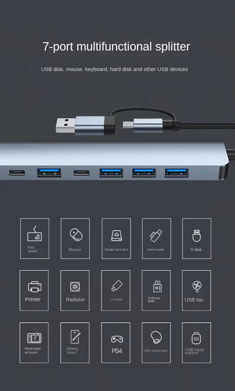 New New 7 in 1 USB C Hub Splitter Data Adapter USB30 Docking Station ...