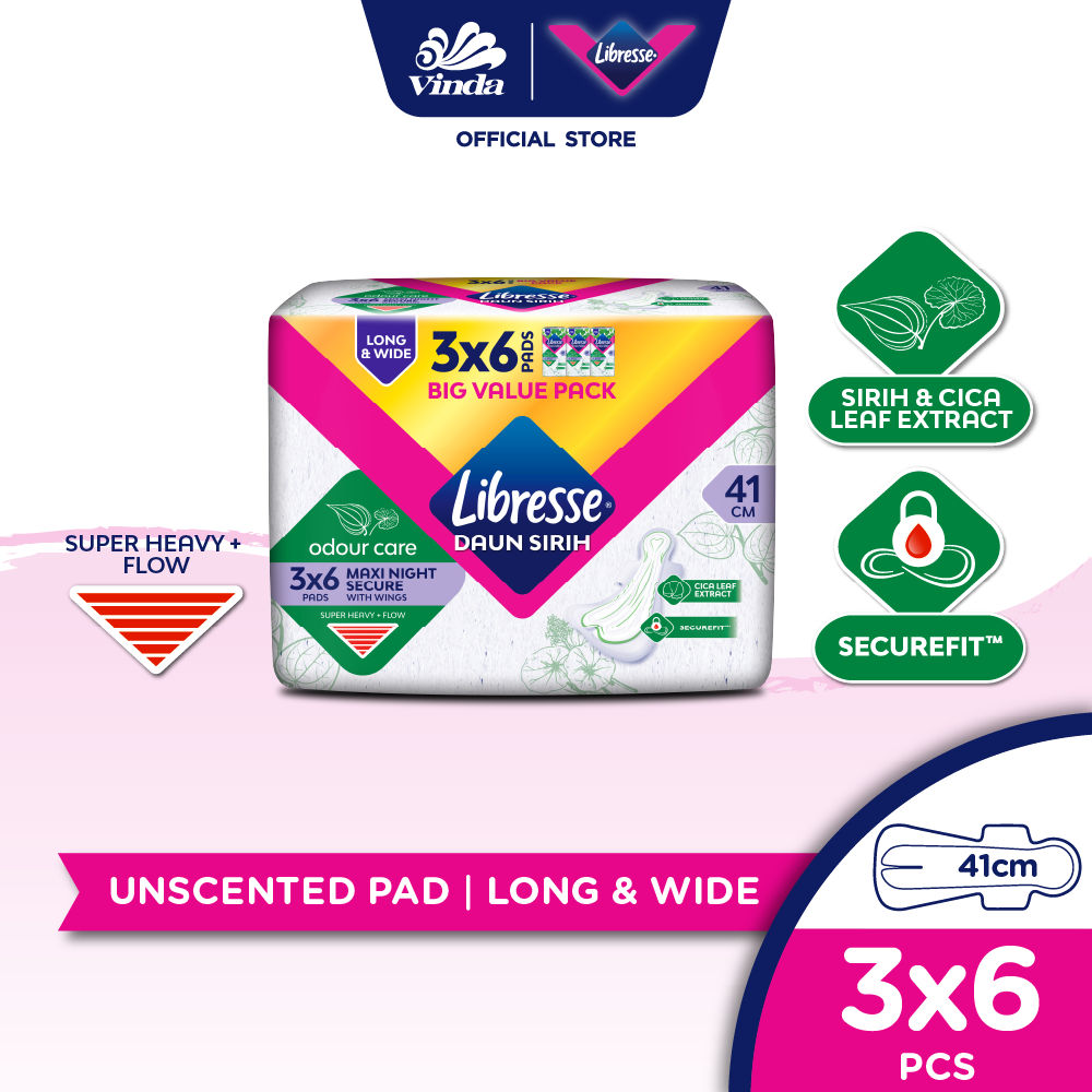Libresse Daun Sirih Wider Back Night Wings 41cm (3x6s) | Shopee Malaysia