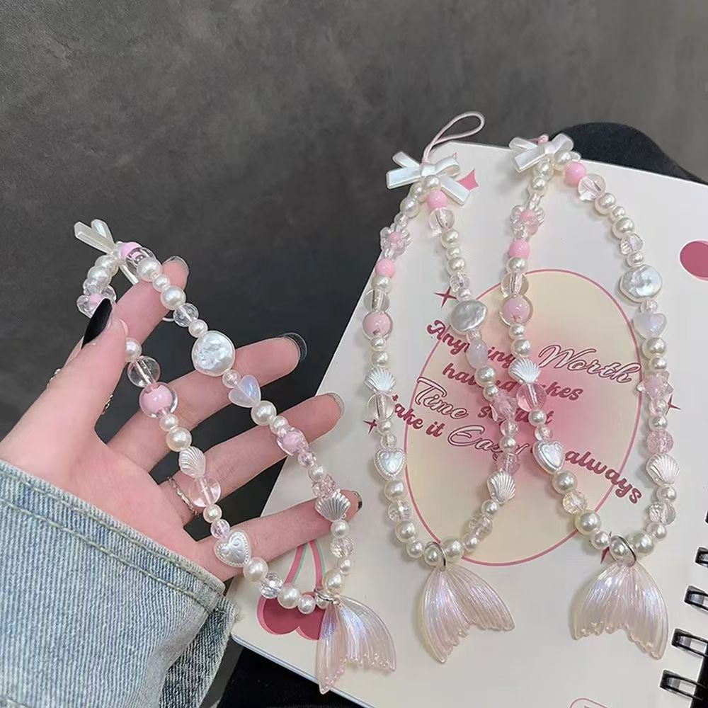 1 piece mobile phone pendant pink acrylic beaded INS anti-lost ...