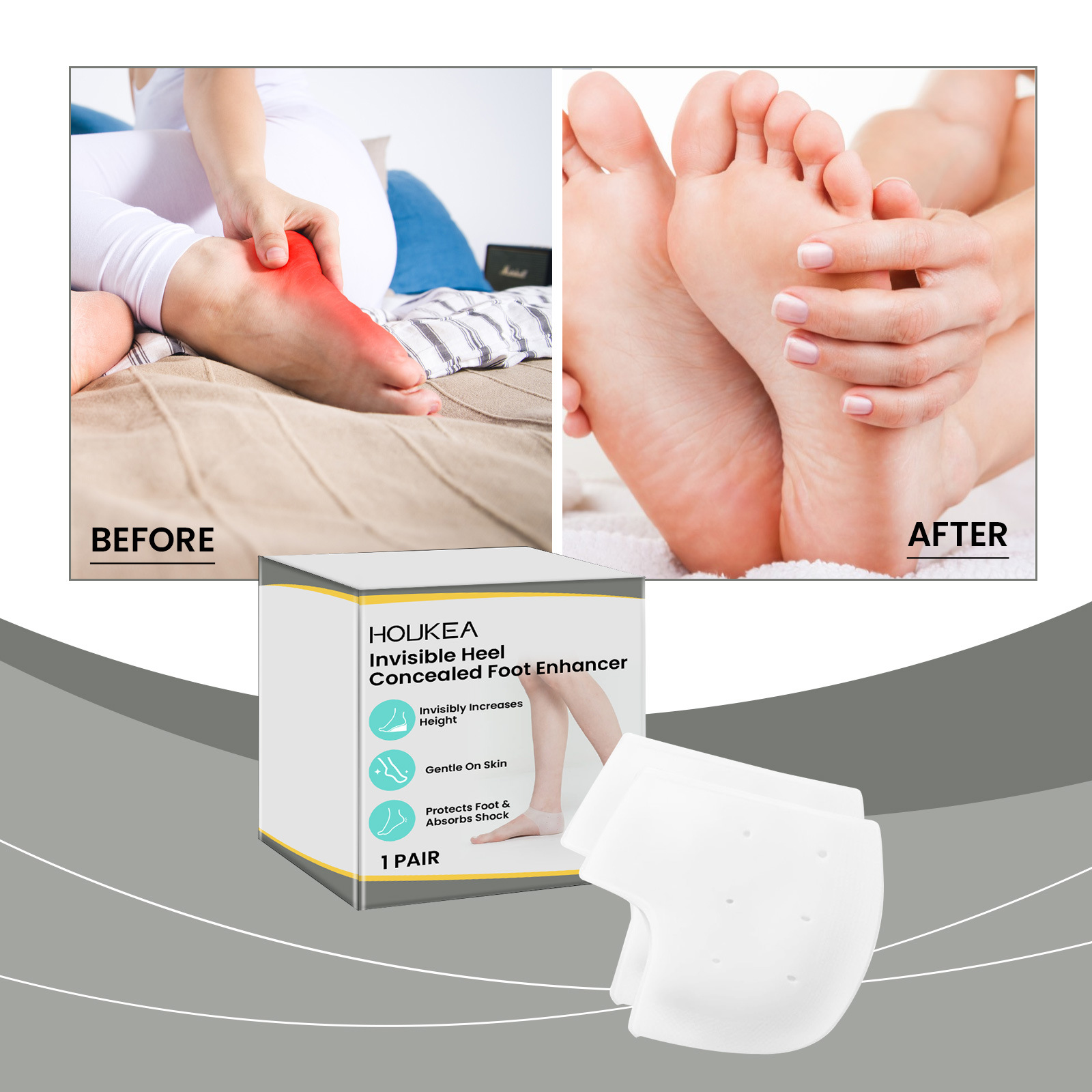 Houkea Foot Care Relief Heel Discomfort Concealed Footbed 1 Pair ...