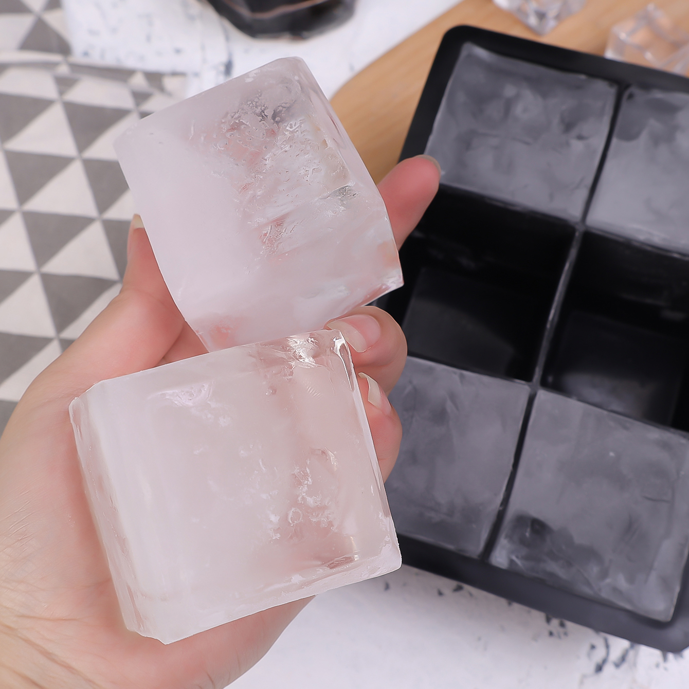 4/6/8 Grids Big Ice Cube Mold - Silicone Pudding Ice Tray - Large ...
