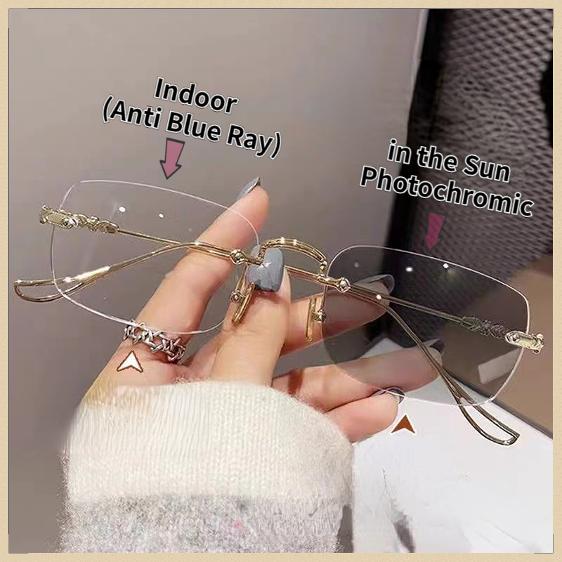 Photochromic Anti Radiation Frameless Glasses For Women Men Rimless ...