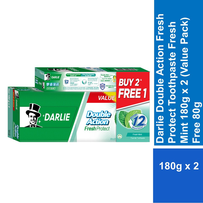 Darlie Double Action Fresh Protect Toothpaste Fresh Mint 180g x 2 (Value Pack) Free 80g | Shopee ...