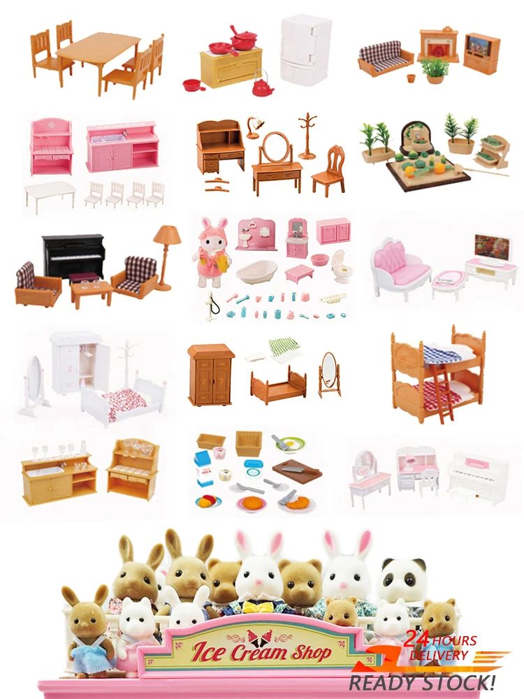 Rumah Boneka Keluarga Hewan Hutan 1/12 - Aksesori Miniatur untuk Anak ...