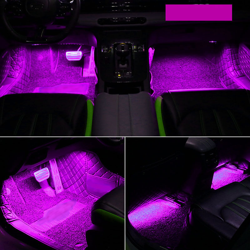 1drage 2/4 LED Car Atmosphere Light Car Foot Lights USB Monochrome Foot ...