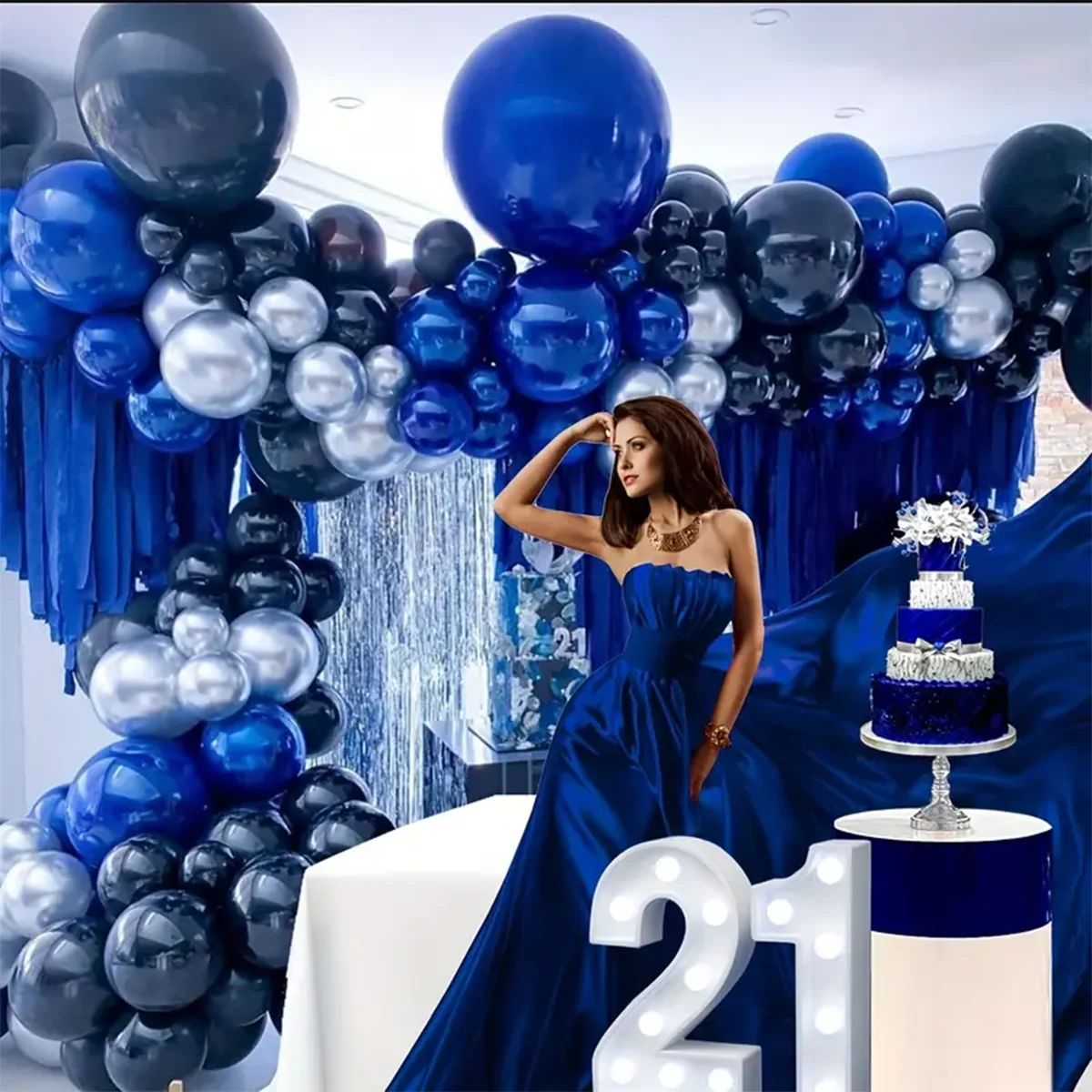 160pcs, Navy Blue Royal Blue Silvery Balloon Garland Set, Dark Blue ...