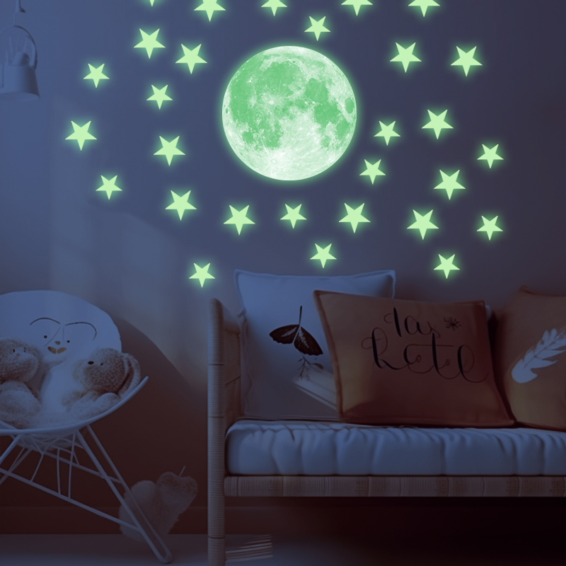 Luminous Wall Decals Ceiling Stickers Glow in The Dark Moon and Stars ...