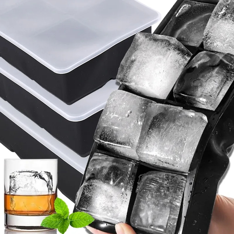 4/6/8/Grid Food Grade Silicone Large Ice Cube Mould with Lid - Square ...