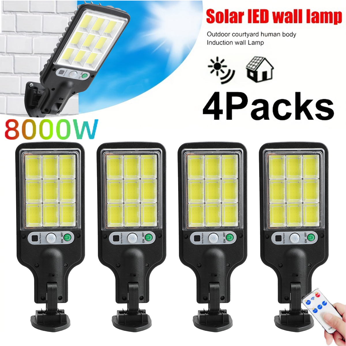 1-4PACKS 3 Light Modes 108COB Sensor Street Lamp Outdoor Waterproof ...