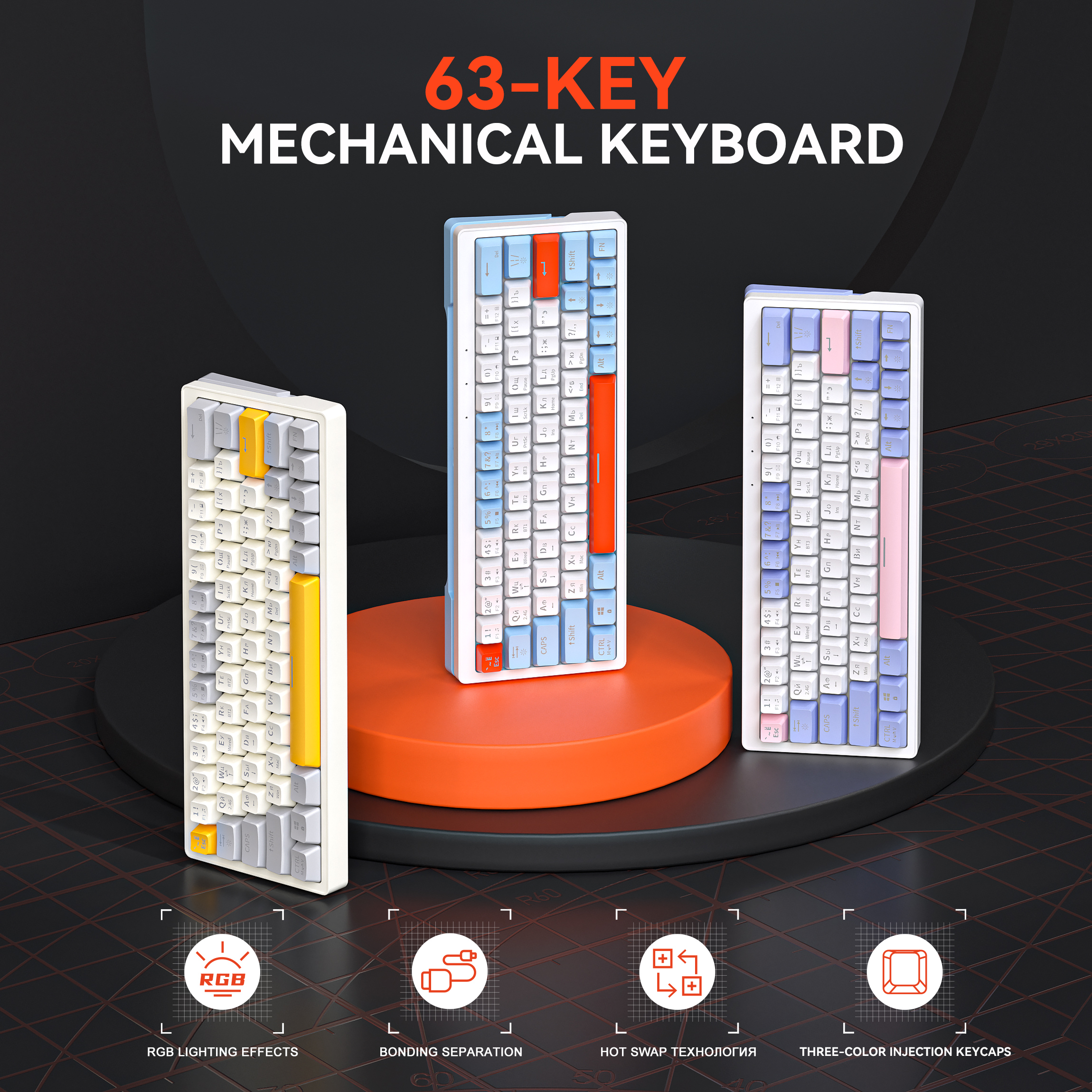 ZIFRIEND ZA63 63 keys Hotswap Wireless Mechanical Keyboard | Shopee ...