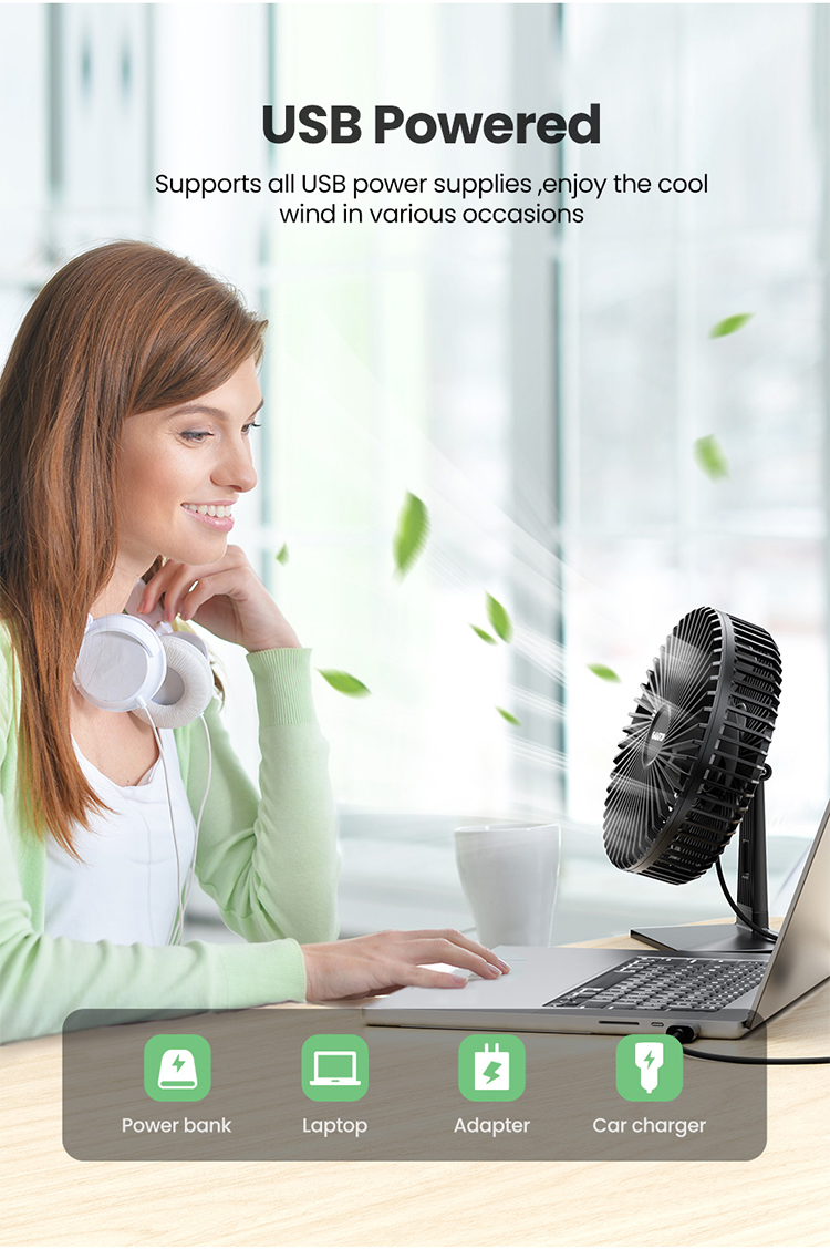 GAIATOP USB Desktop Fan Strong Wind 3 Speed Adjustable Portable for ...