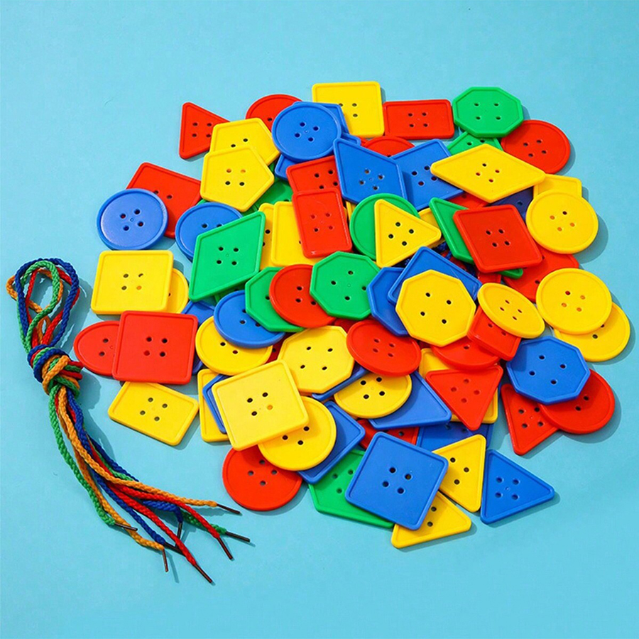 30pcs Thread Geometry Block with 2pcs Color Random Rope Random Shape ...