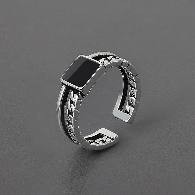 Geometric Design Double-Layer Chain Oil Drip Square Finger Retro Open ...