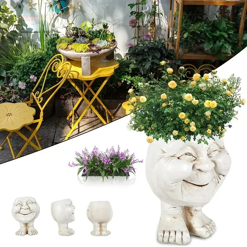 1pc Muggly's The Face Statue Planter Funny Muggle Face Resin Sculpture ...