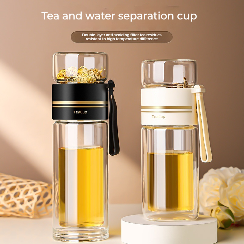 Unisex 450ML Tea Separation Glass Cup - Double-Layer Insulated, Filter for Drinks (Fits Water ...