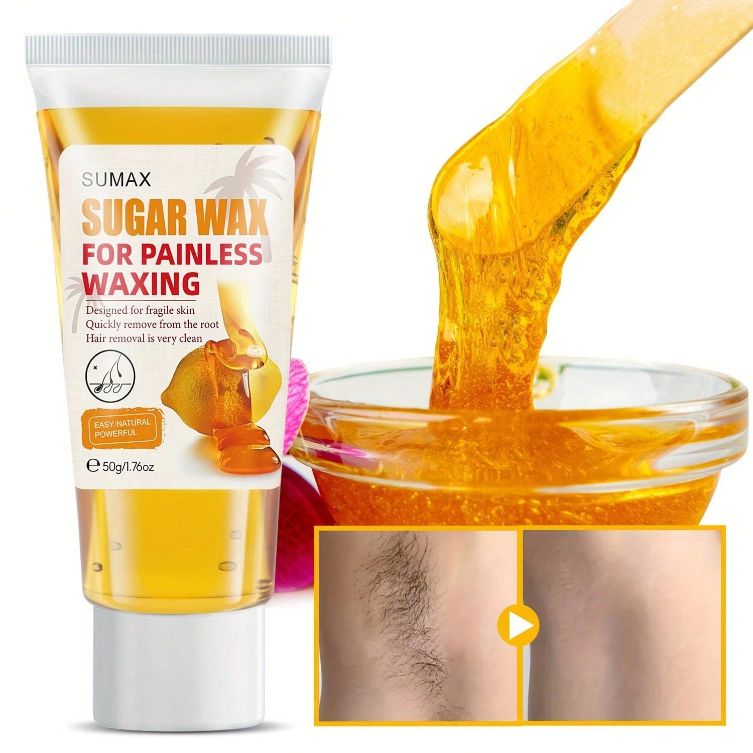 50g hair removal wax + 2 wooden sticks + 3pcs hair removal paper ...