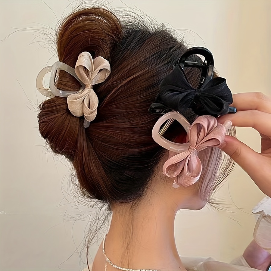 Mori Style Simple Bow Hair Clip Female Back Head Half-Tie Grab Clip ...