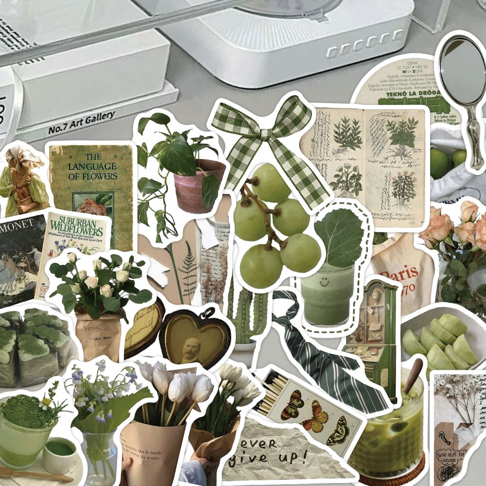 62pcs Green small fresh stickers high color atmosphere DIY mobile phone ...