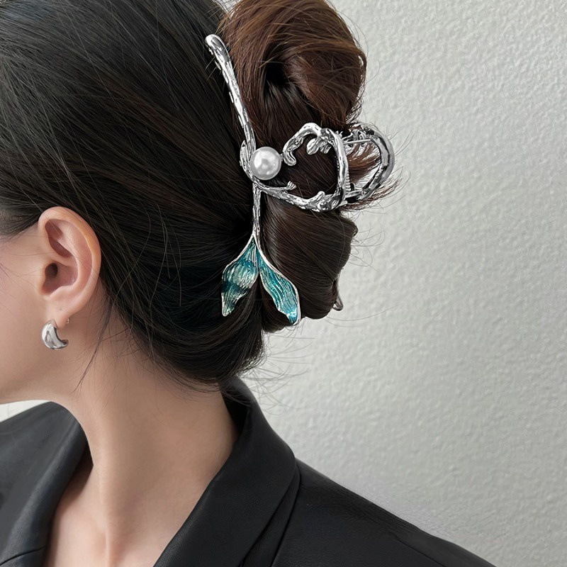 Blue Fishtail Grab Clip~Original Design Metal Pearl Large Size Hair ...