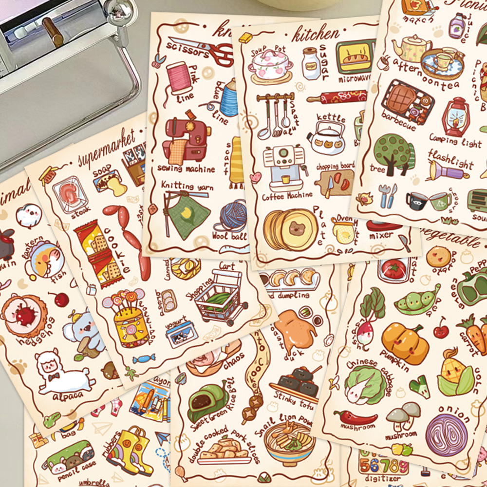 8pcs Original cartoon learning English diary stickers creative cute ...