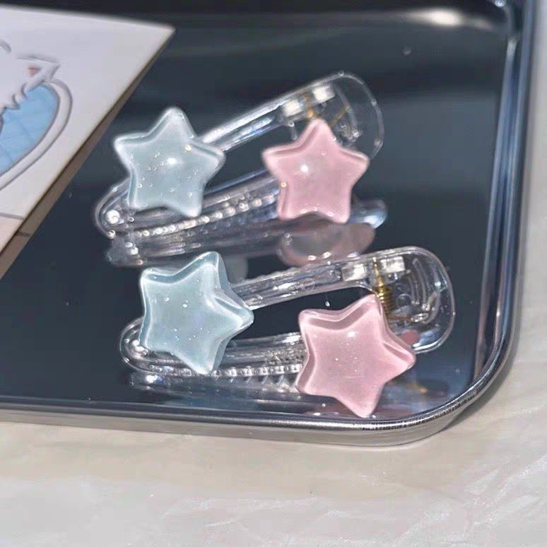 Two Star Hair Clip Simple Cute Pink Blue Transparent Girl Heart ...
