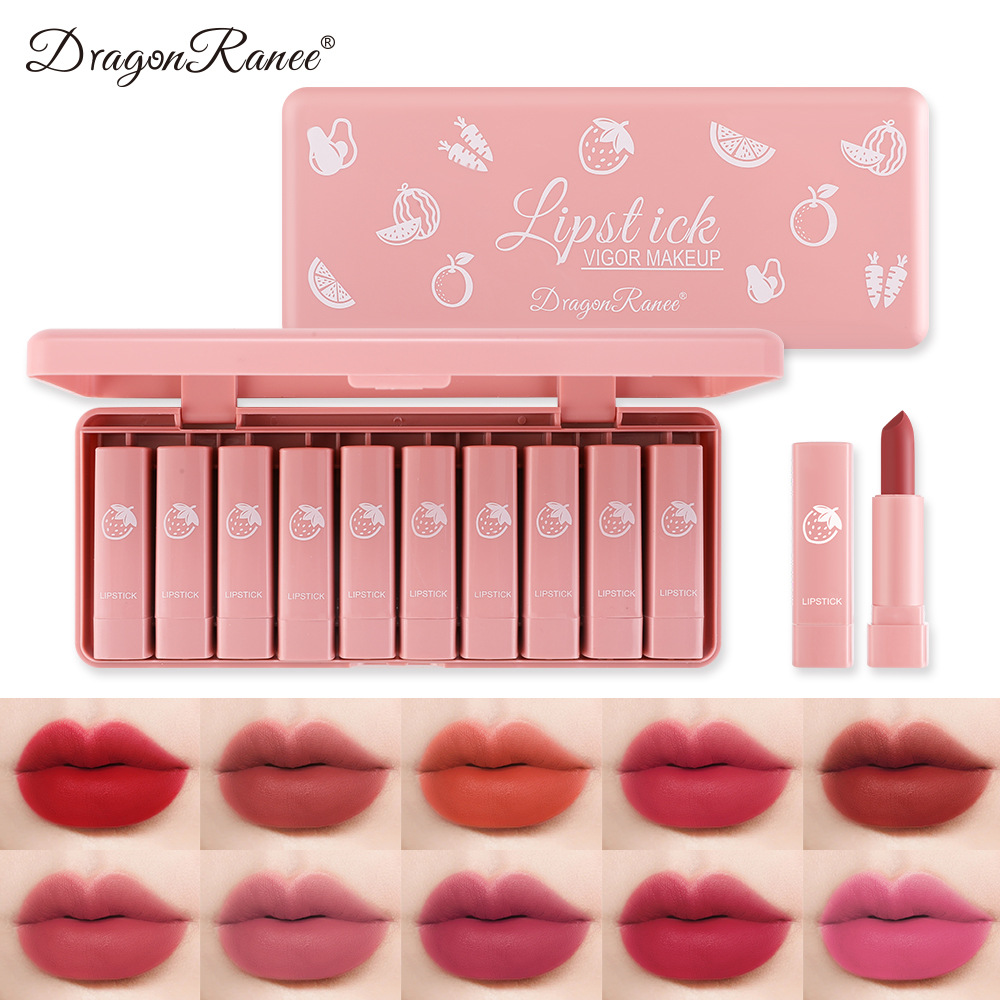 Dragon Ranee Lipstick 10 Pieces Sample Pink Mini Lipstick Gift Box Set ...