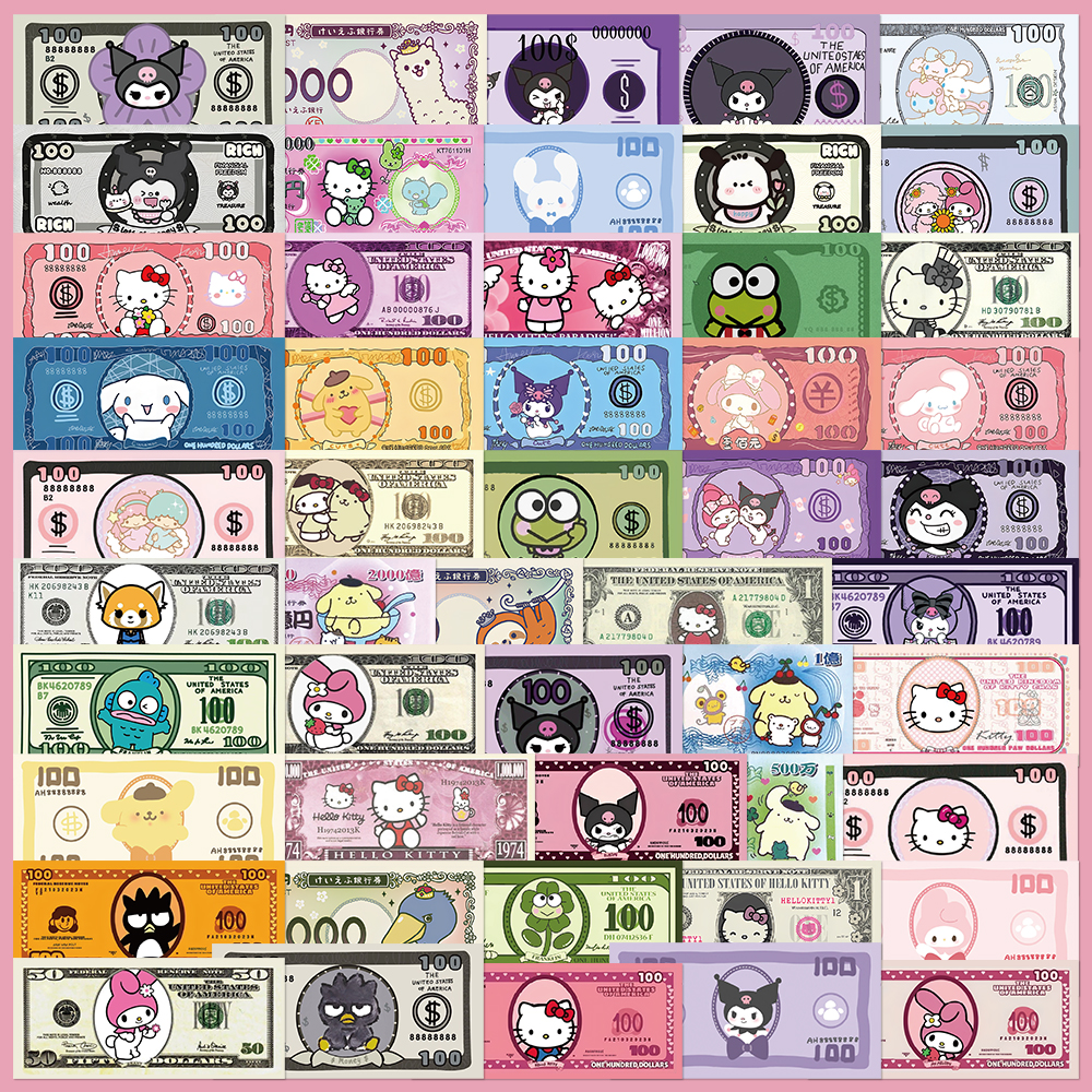 50PCS Sanrio Money Graffiti Stickers Waterproof PVC Cartoon Decoration ...