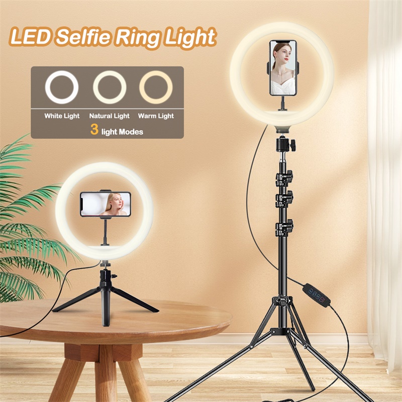 LED Selfie Ring Light 3 Modes 10 Brightness Dimmable With Phone Holder ...