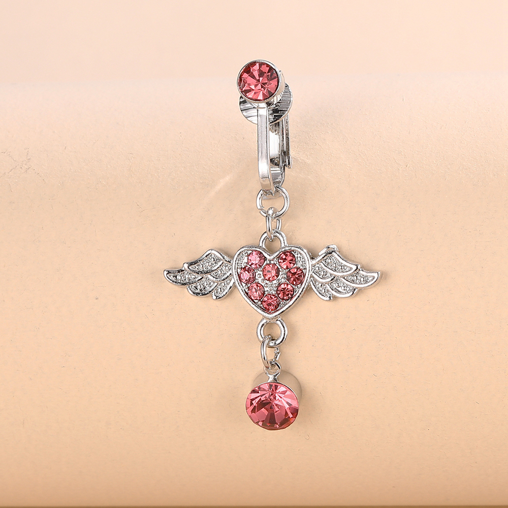 1 Fashion Love Angel Wings Zircon Fake Belly Button Ring Ladies Close ...