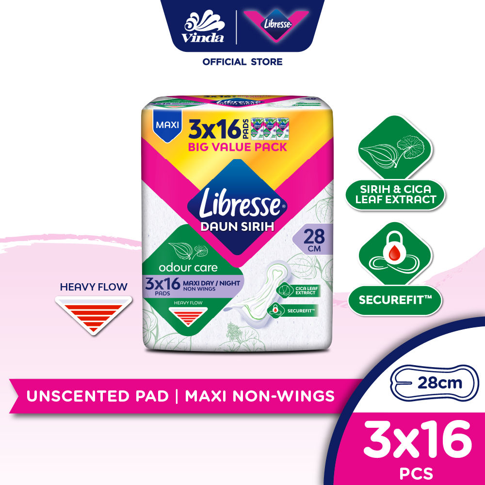 [Bundle of 3] Libresse Daun Sirih Maxi Non-Wings 28cm 16s | Shopee Malaysia