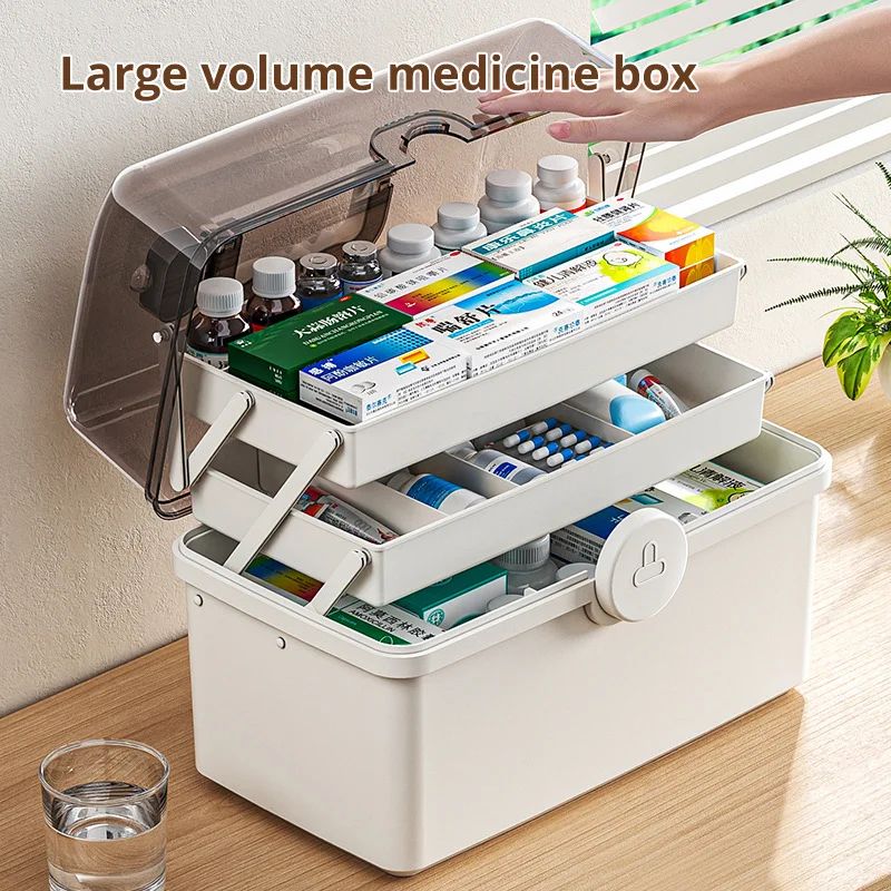 1pc White Large Capacity Medicine Box For Home Medicine Storage Multi ...