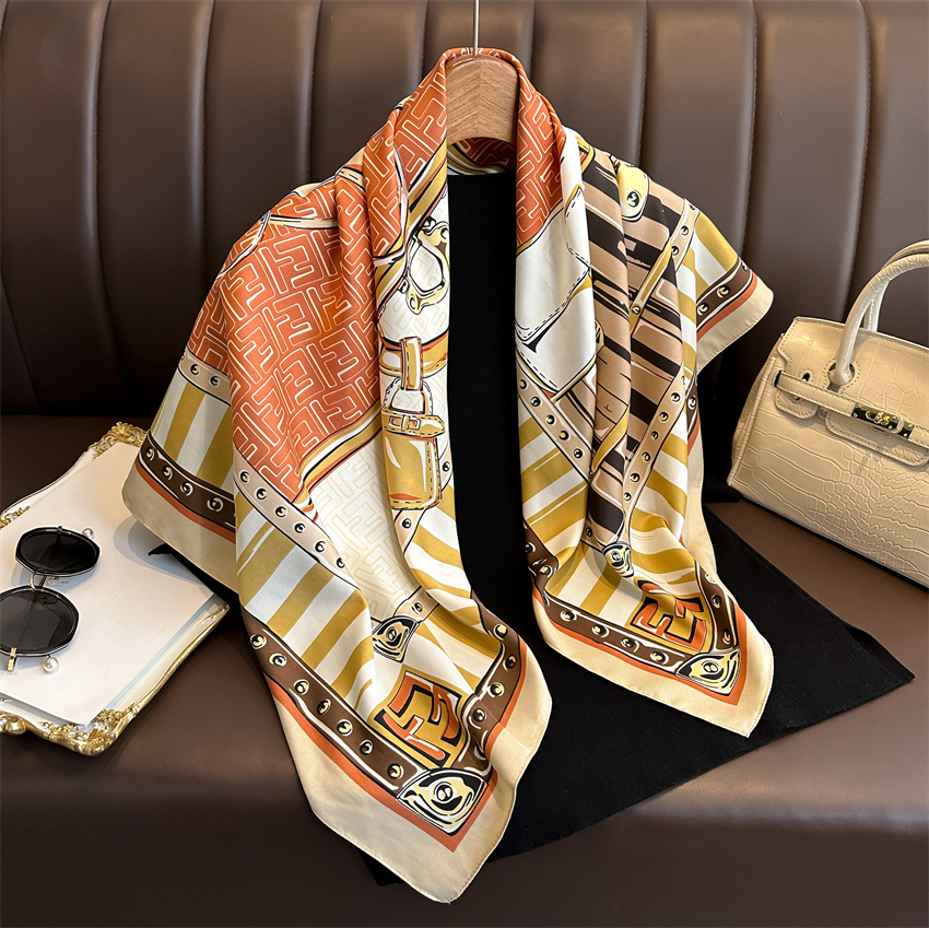 Design Print Headband Lock Twill Square Silk Scarf For Women Fashion ...