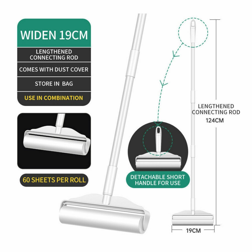Sticky Roller Mop – 19/24cm Long Handle Dust Remover for Hair, Fur ...