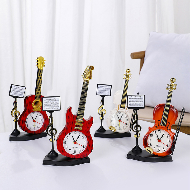 Creative retro craft gift violin alarm clock student clock guitar model ...