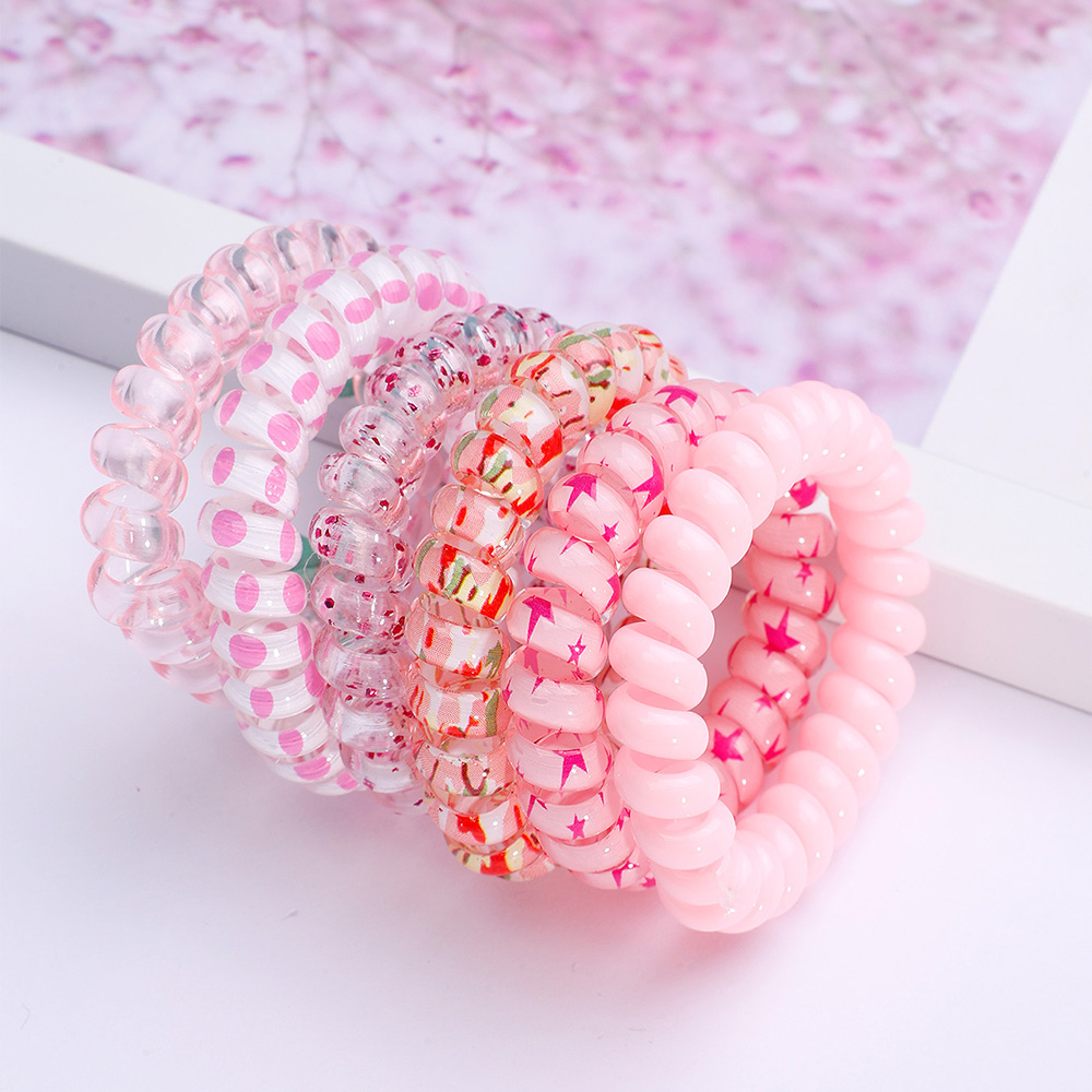 6pcs Sweet Telephone Wire Hair Band Elastic Rubber Band Girl Hair Ring ...