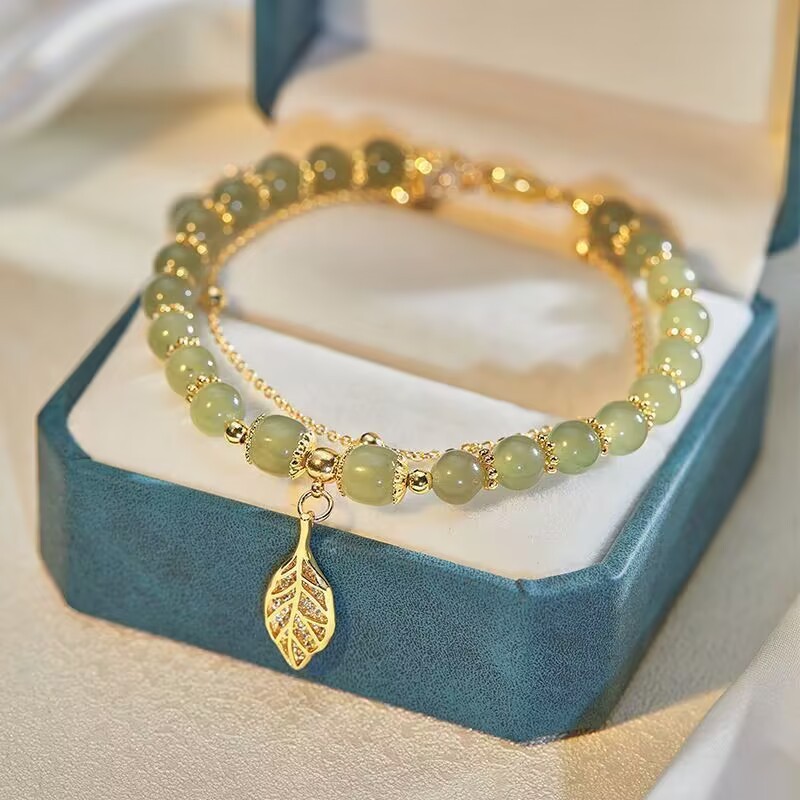 High-end Bracelet Golden Branch Jade Leaf Good Things Peanut Light ...