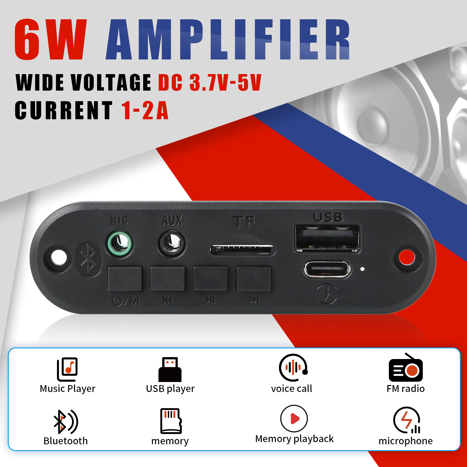 6W Amplifier DIY MP3 WMA WAV APE FLAC Decoder Board 12V 3W Bluetooth 5. ...