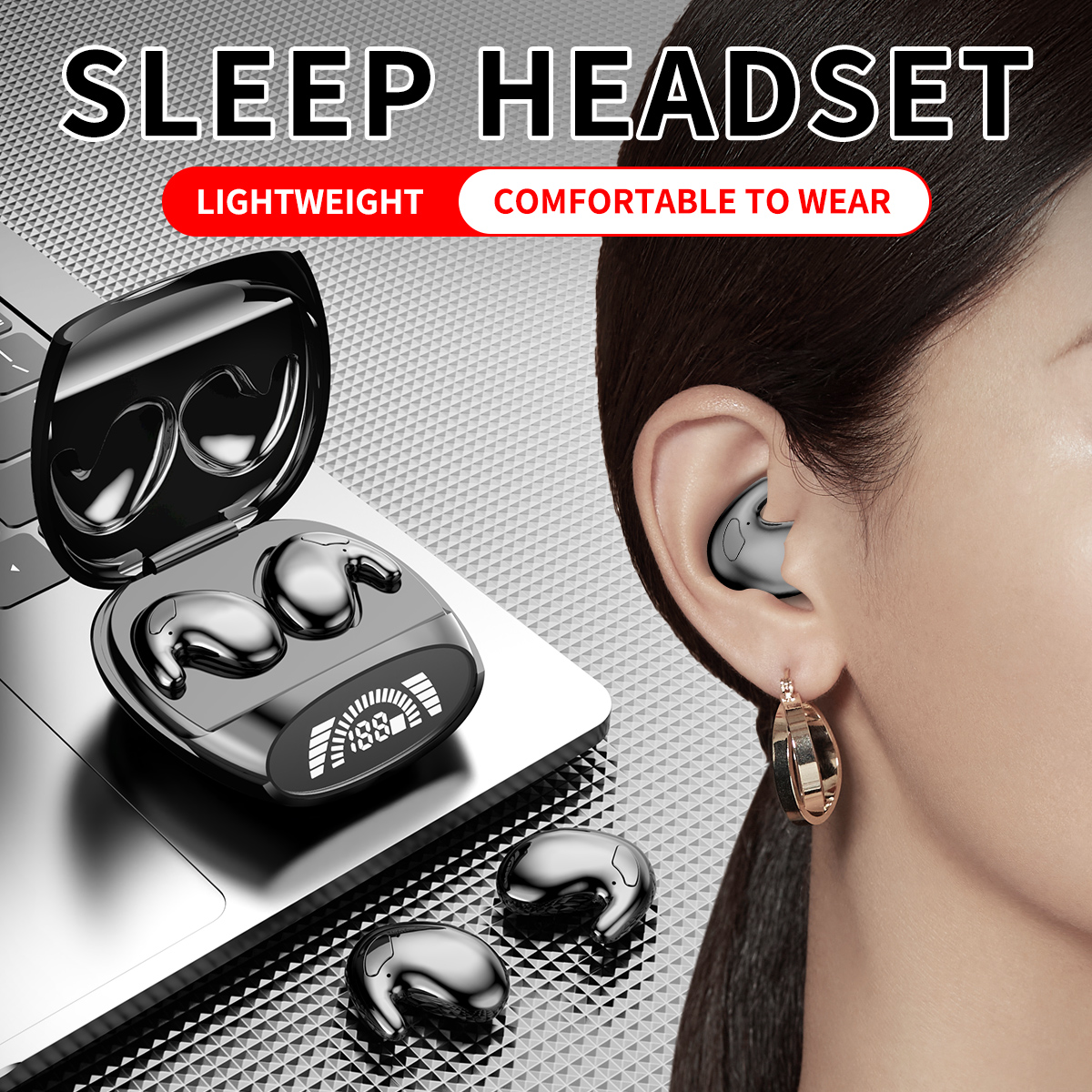 Wireless Sleep Invisible Earphone Bluetooth 5.3 TWS Stereo Noise ...