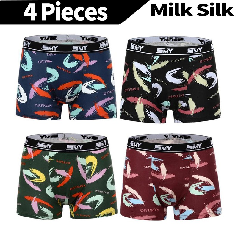 4 PCS Milk Silk Men's Boxer Breathable Trunk Underpants Elasticity ...